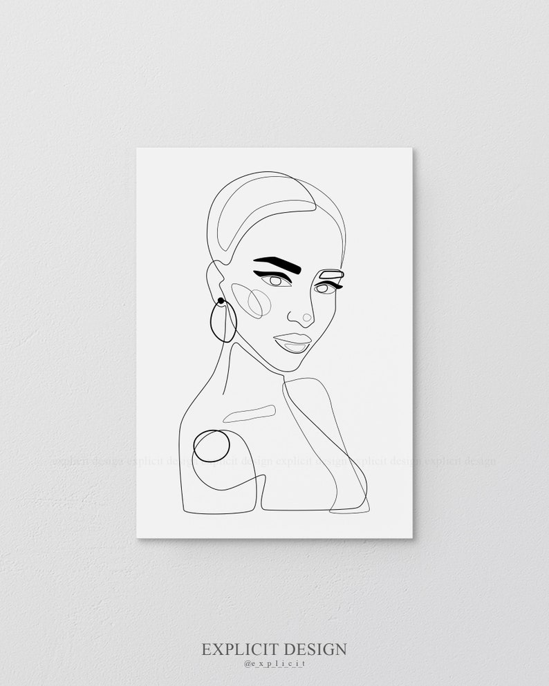 Printable Girly Portrait Line Illustration Minimal Face - Etsy