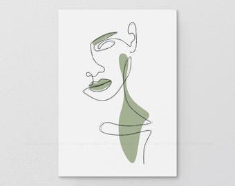 Olive Green Line Portrait Illustration Minimalist Pastel | Etsy