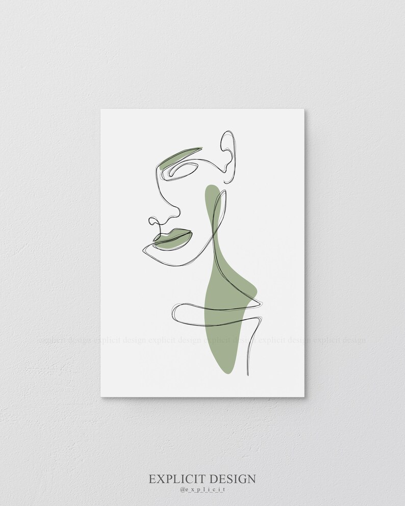 Matcha Green One Line Portrait Illustration Minimalist Pastel - Etsy