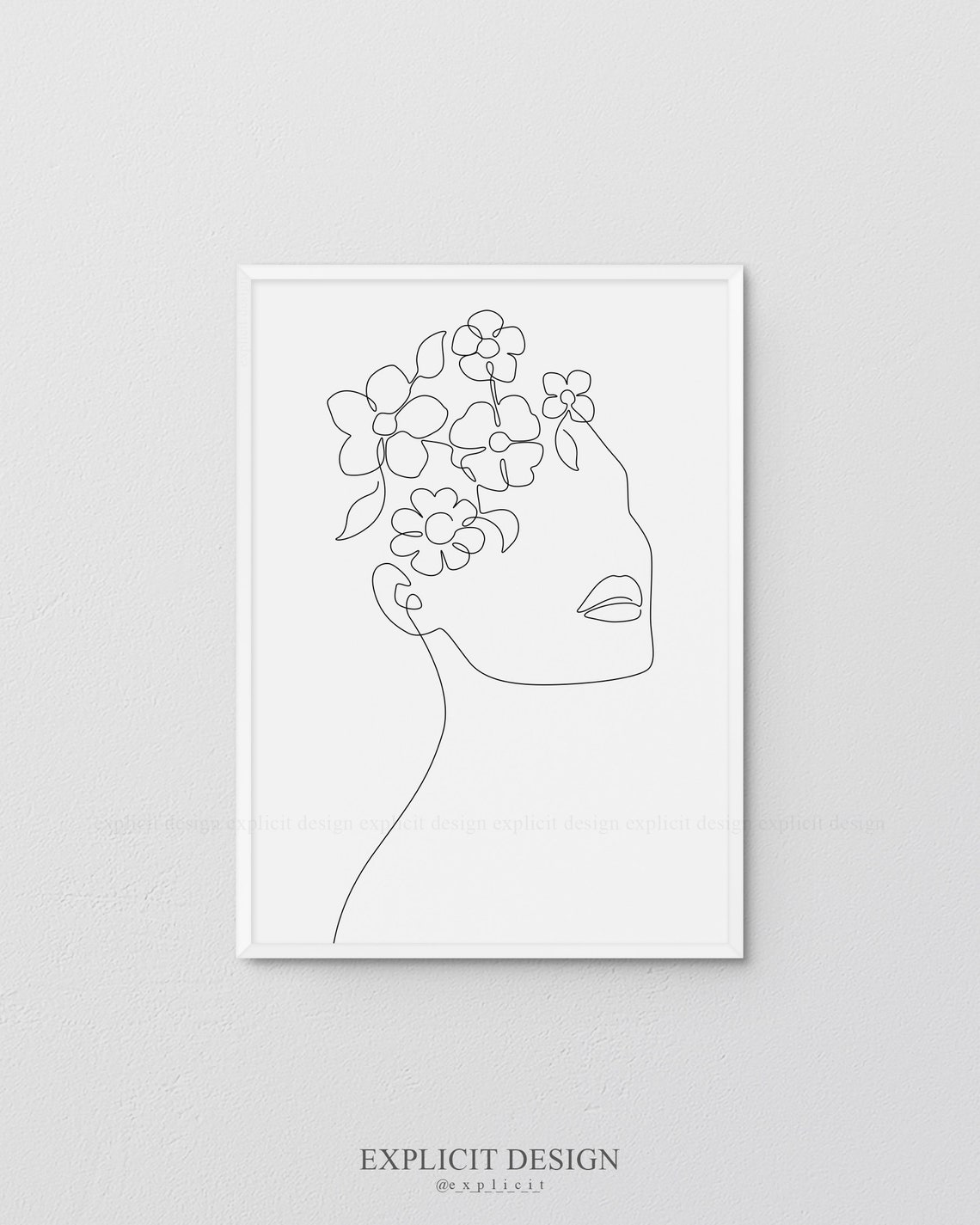 Printable Face in Flowers Line Drawing Art Feminine Blossom | Etsy