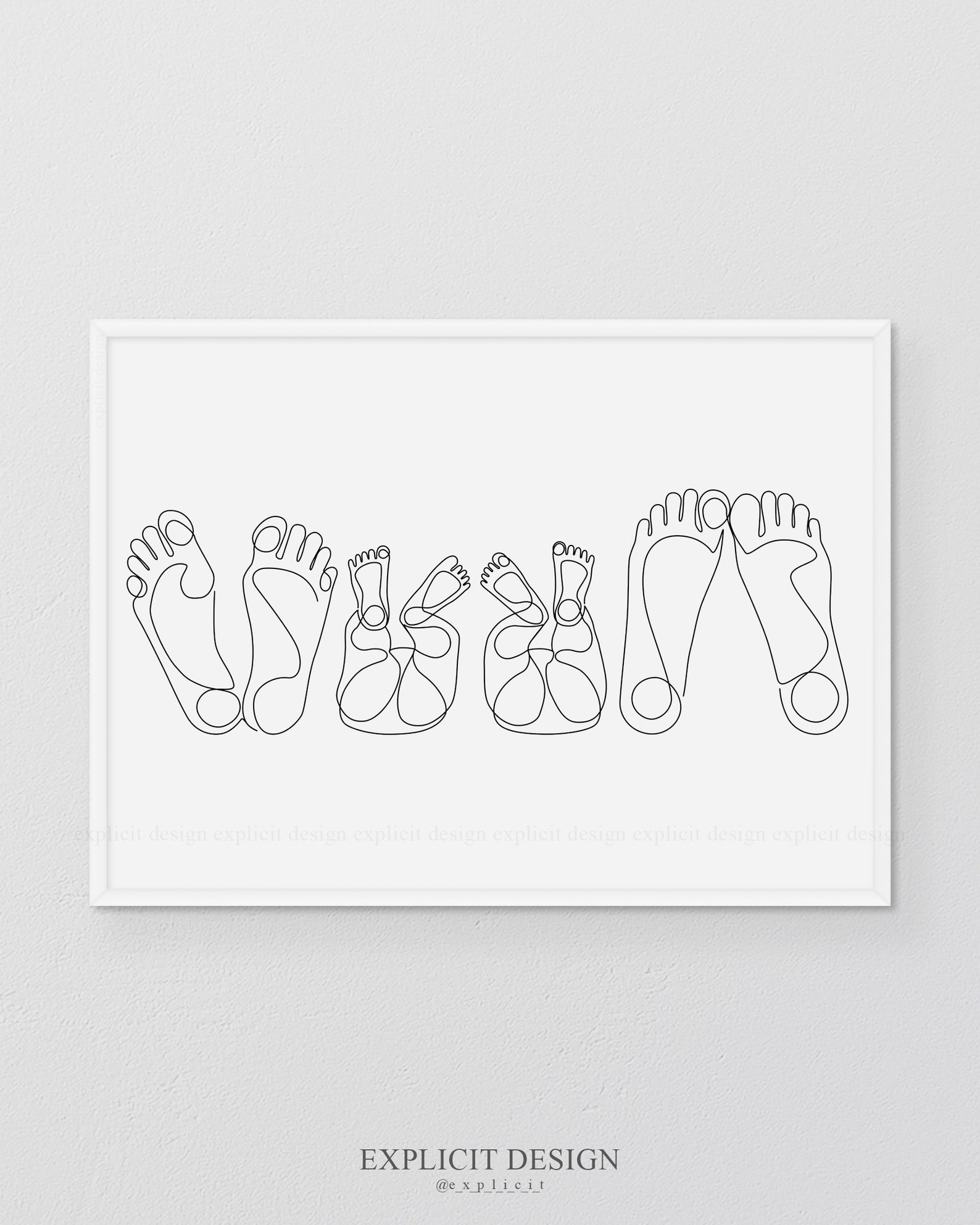 Family Feet Printable One Line Drawing Print Black White - Etsy