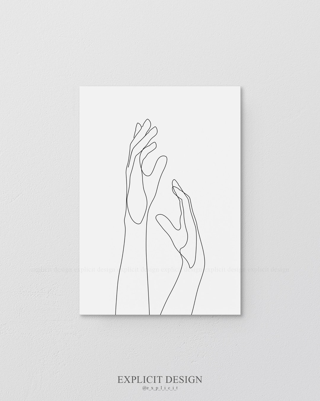 Hand Illustration Printable, One Line Drawing Print, Black White Hands ...