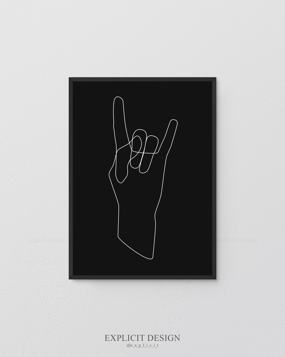 Printable Rock Hand Gesture Line Drawing, Black White Hands Artwork ...