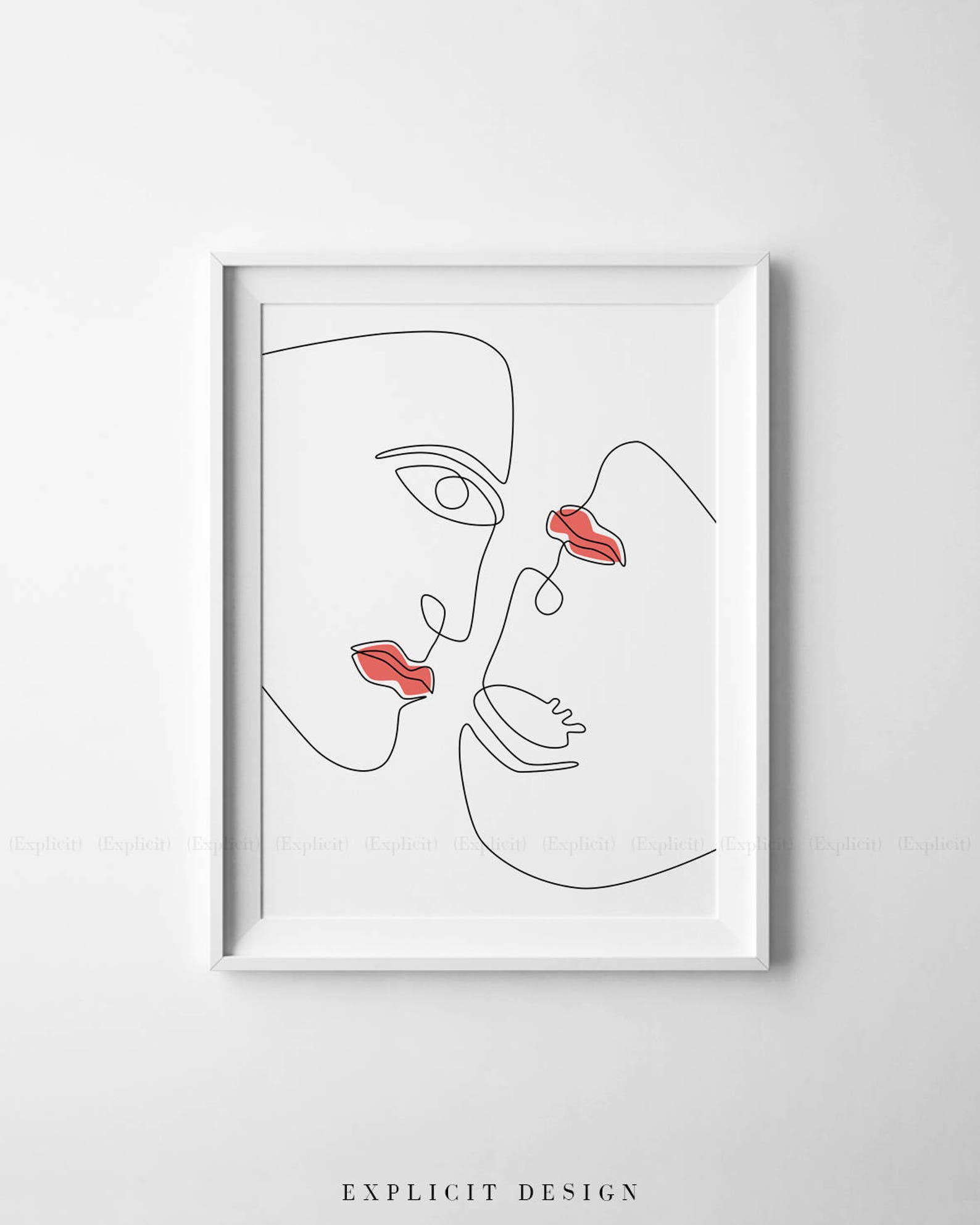 Printable Two Abstract Faces Drawing Fine One Line Art Print | Etsy