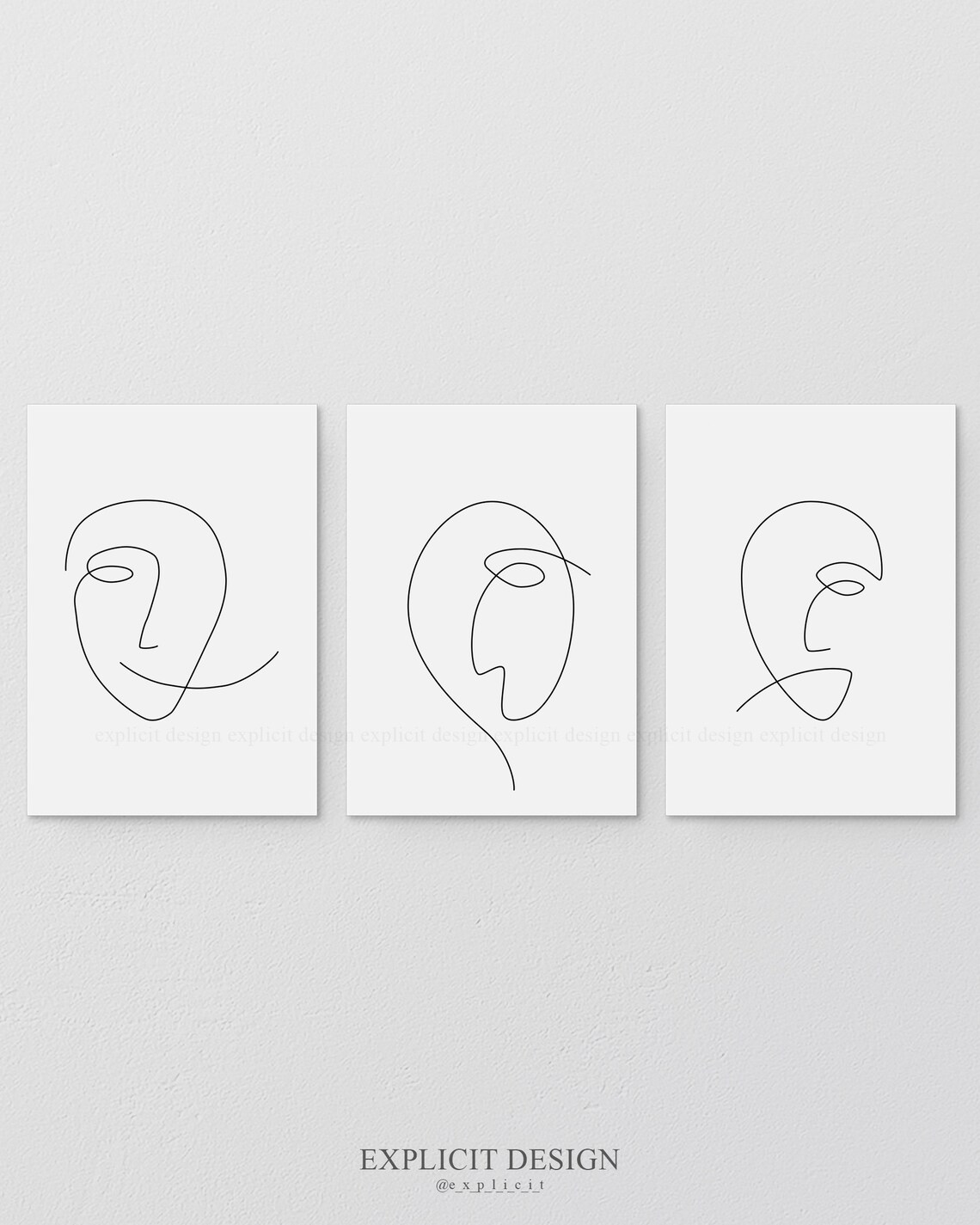 Printable Abstract Face Set of 3 One Continuous Line Print | Etsy