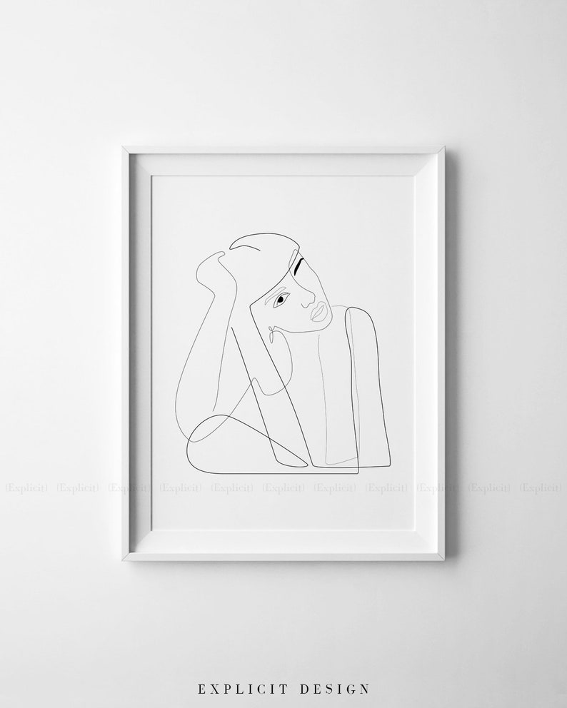 Abstract Girl Illustration Minimal Face Drawing In Lines Etsy