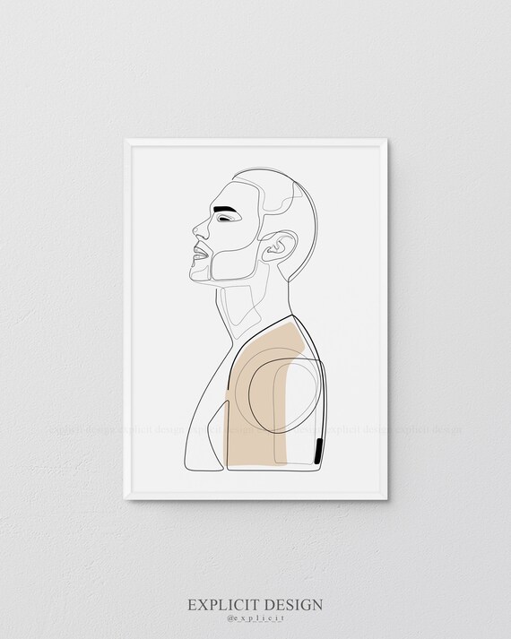 Printable Male Portrait Line Drawing Manly Minimal Figurative | Etsy