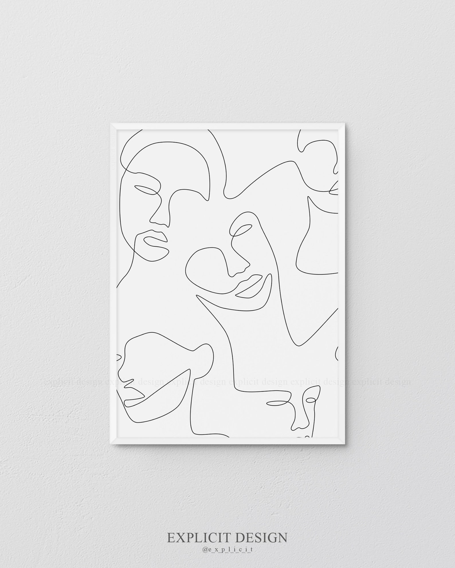 Printable Fine Line Drawing Set of 3, Minimalist Face Contour Sketch ...