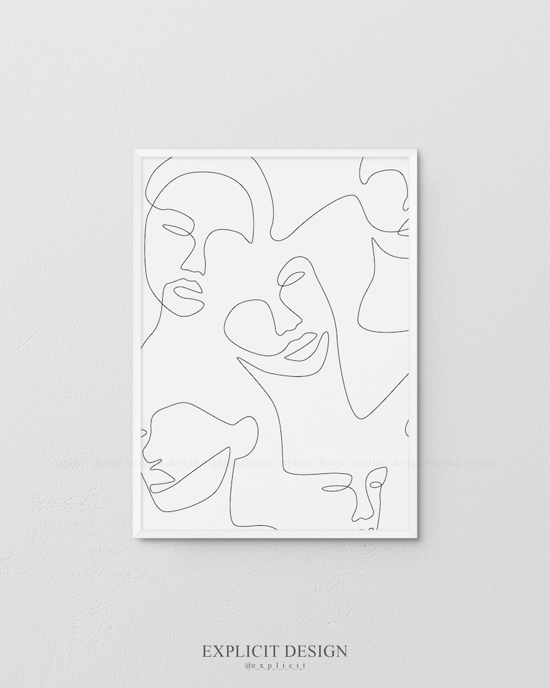 Printable Fine Line Drawing Set of 3, Minimalist Face Contour Sketch ...