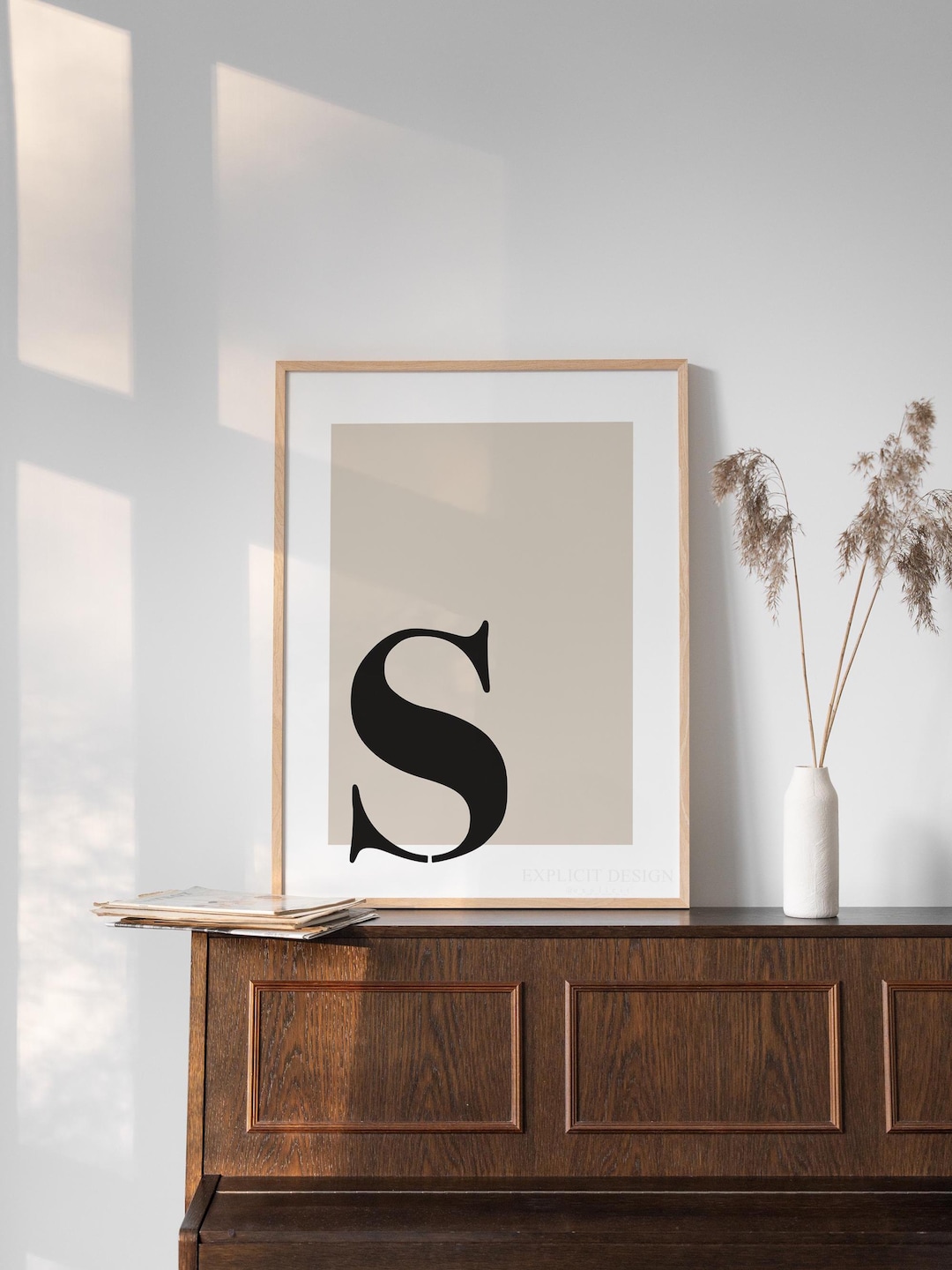 Printable Bold Font Letter S Print in Beige and Black Natural Color ...