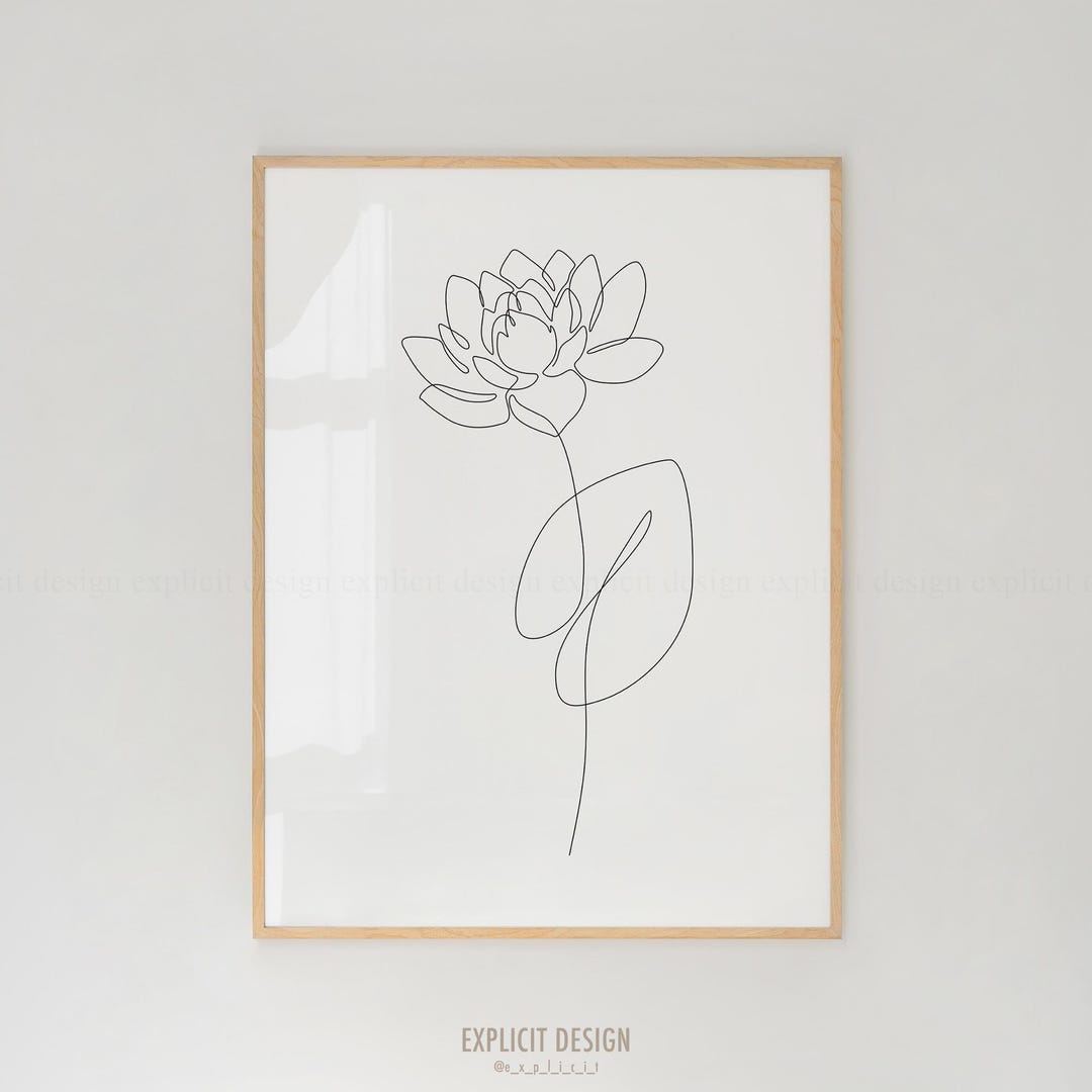 Water Lily Line Art Print, Minimalist Floral Poster (digital Download ...