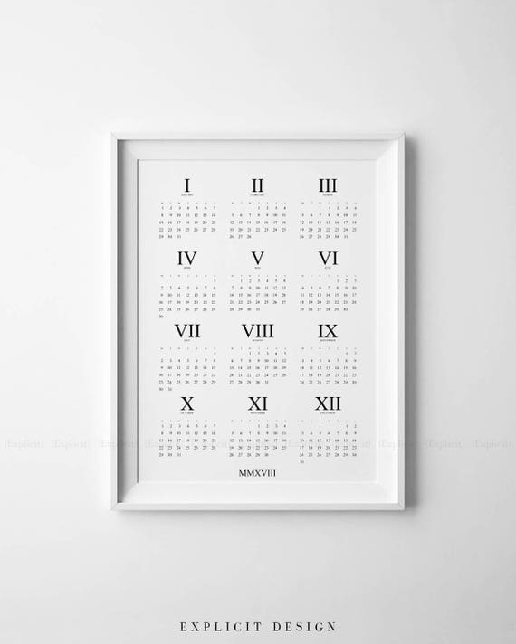 Items similar to 2018 Wall Year Calendar, Black And White Roman ...