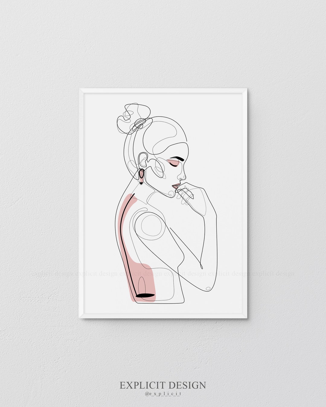 Printable Female Portrait Line Illustration, Minimal Face Drawing in ...