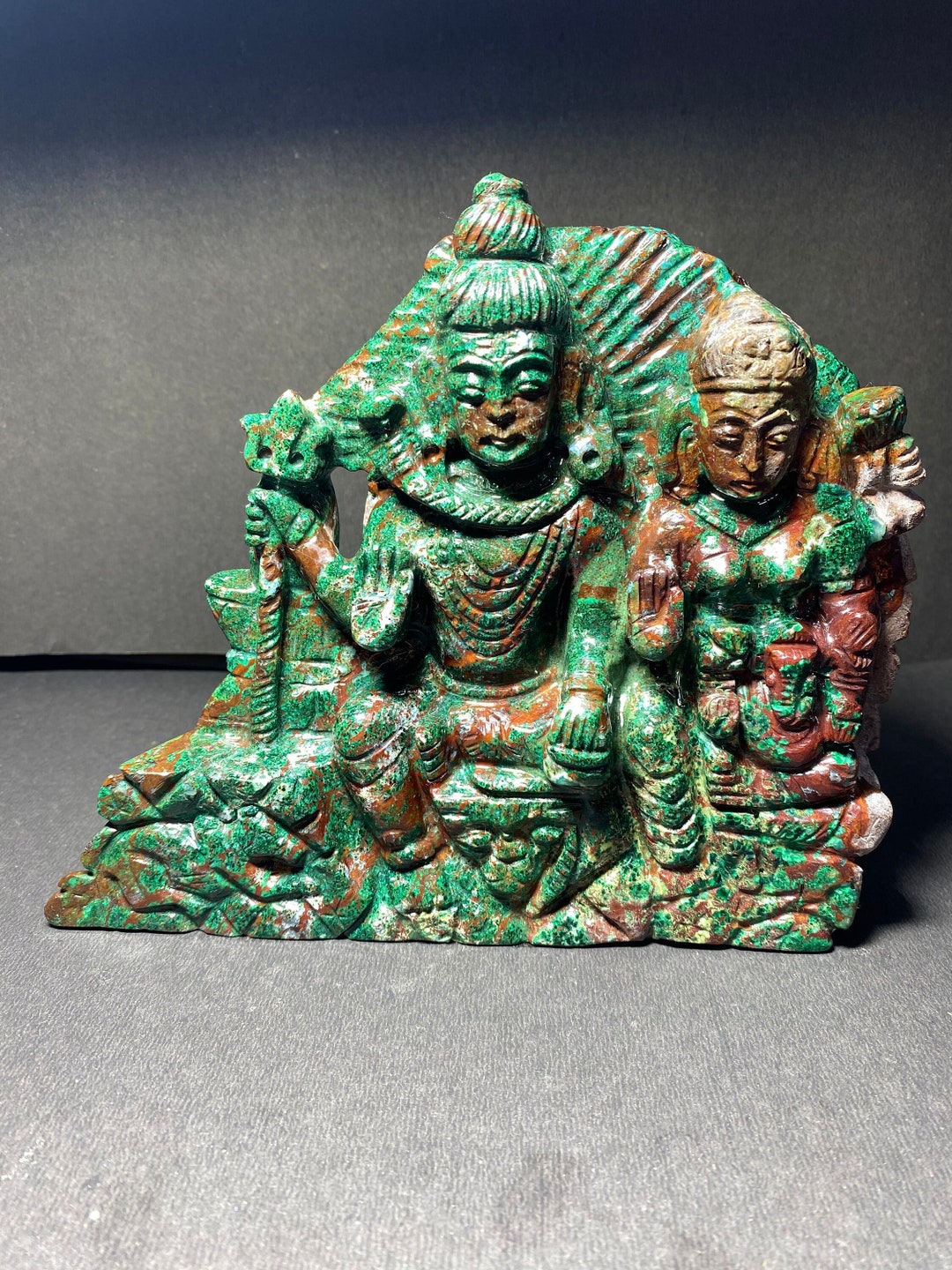 Chrysocolla Double Side Shiv Parvati and Ganesha Carving - Etsy