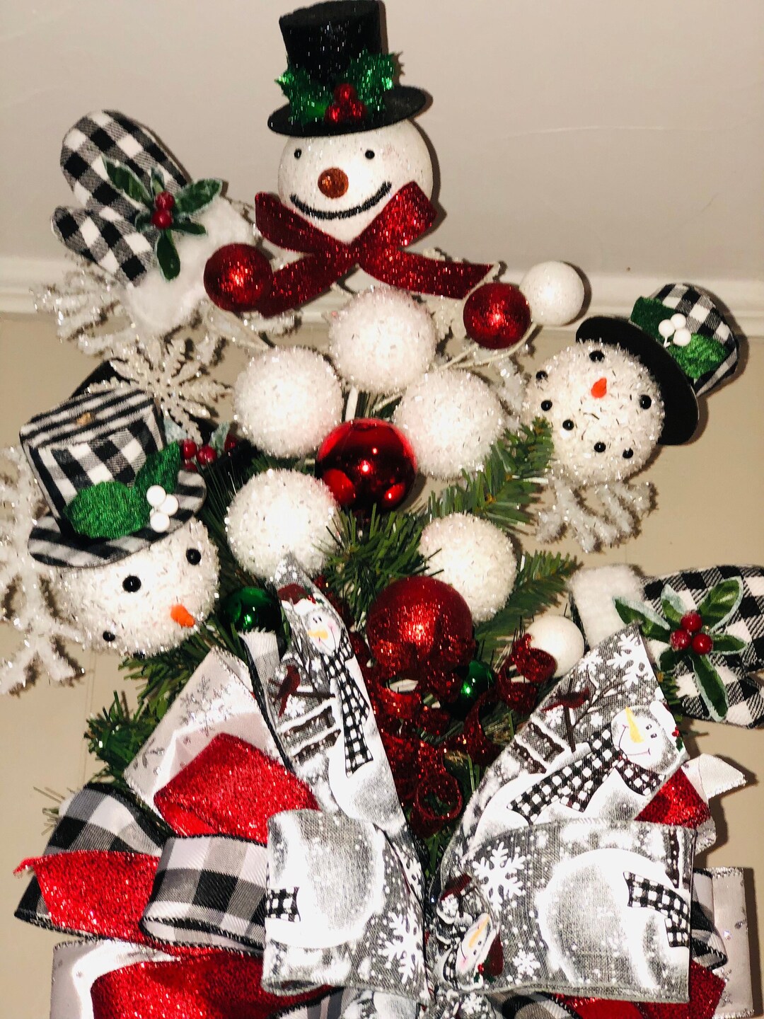 Snowman Christmas Tree Topper Black and White Christmas Tree Topper ...