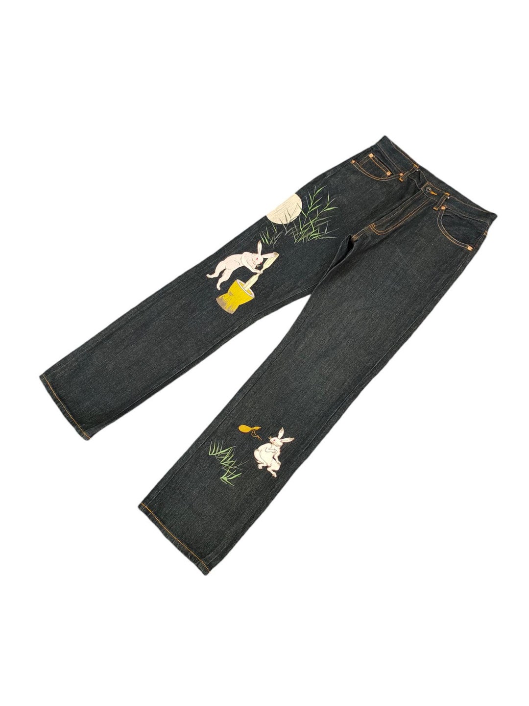 Vintage Y2k Japanese Classic Script Rabbit Embroidered Jeans Japanese ...