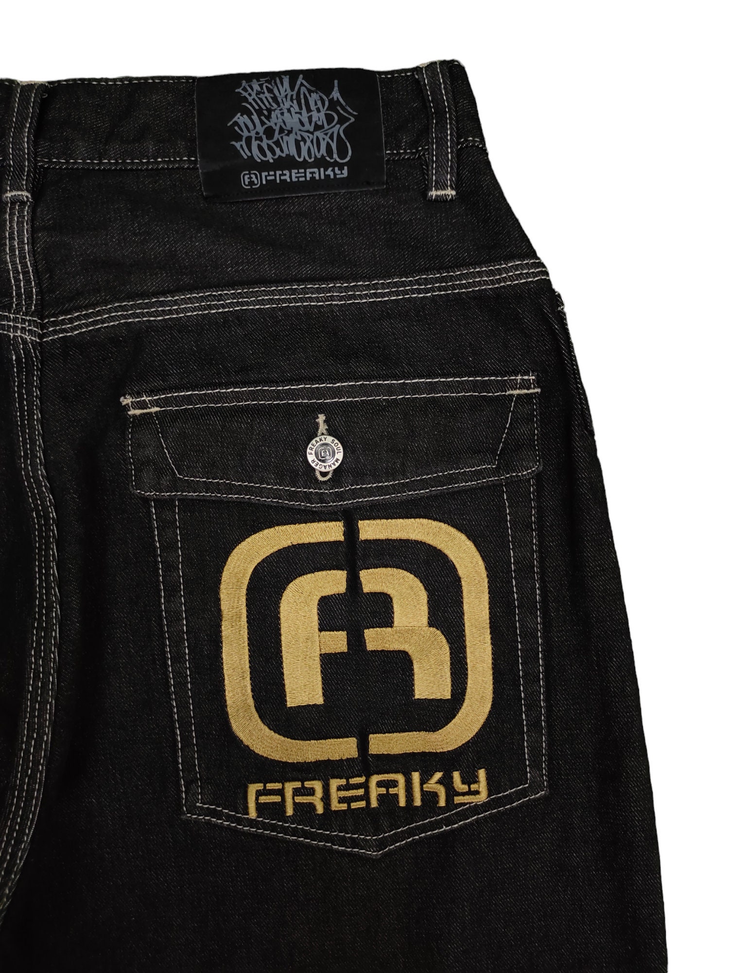 W32x30.5 Baggy Jeans Freaky Massive 808 Denim Wide Y2k Jnco W32x30.5 Baggy Jeans Freaky Massive 808 Denim Wide Y2k Jnco