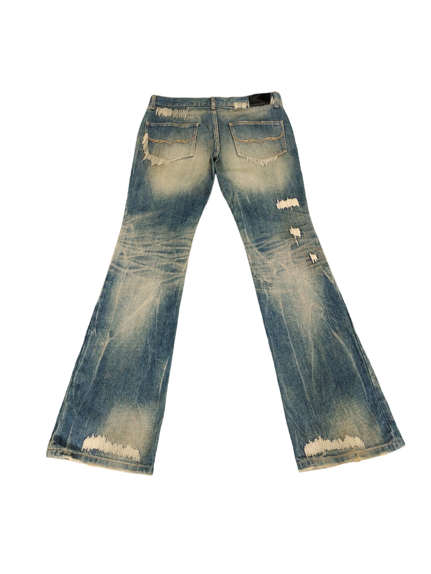 W31x32.5 Flare Jeans Fuga Boro Sew Distress Faded Denim W31x32.5 Flare Jeans Fuga Boro Sew Distress Faded Denim