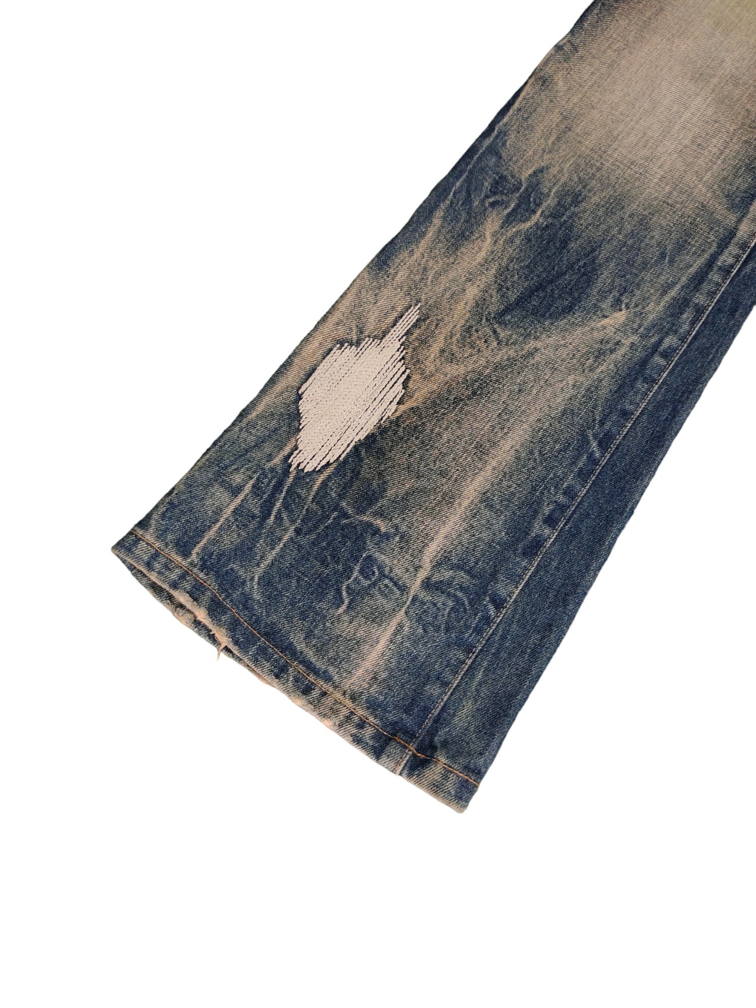 W31x32.5 Flare Jeans Fuga Boro Sew Distress Faded Denim W31x32.5 Flare Jeans Fuga Boro Sew Distress Faded Denim