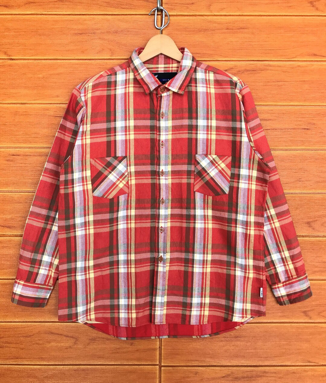 Vintage Japanese Flannel Shirt: Red Checkered Plaid, Size L - Etsy