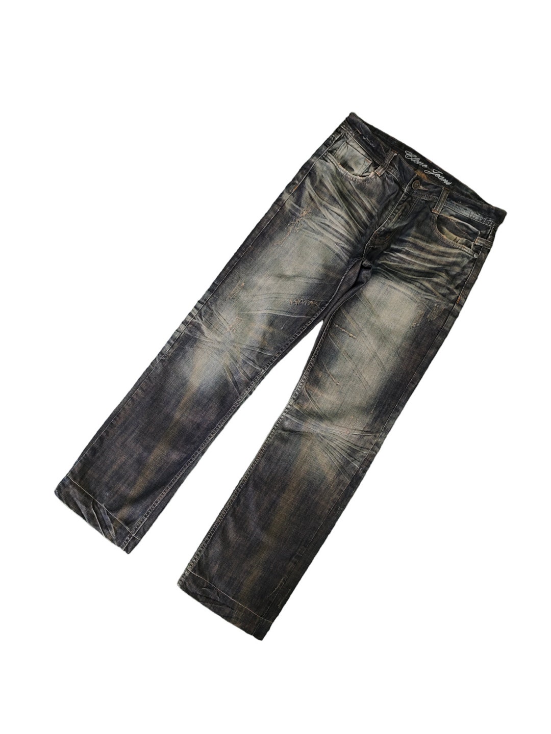 Vintage Clone Jeans Clawmark Distress Faded Denim Pants Streetwear ...