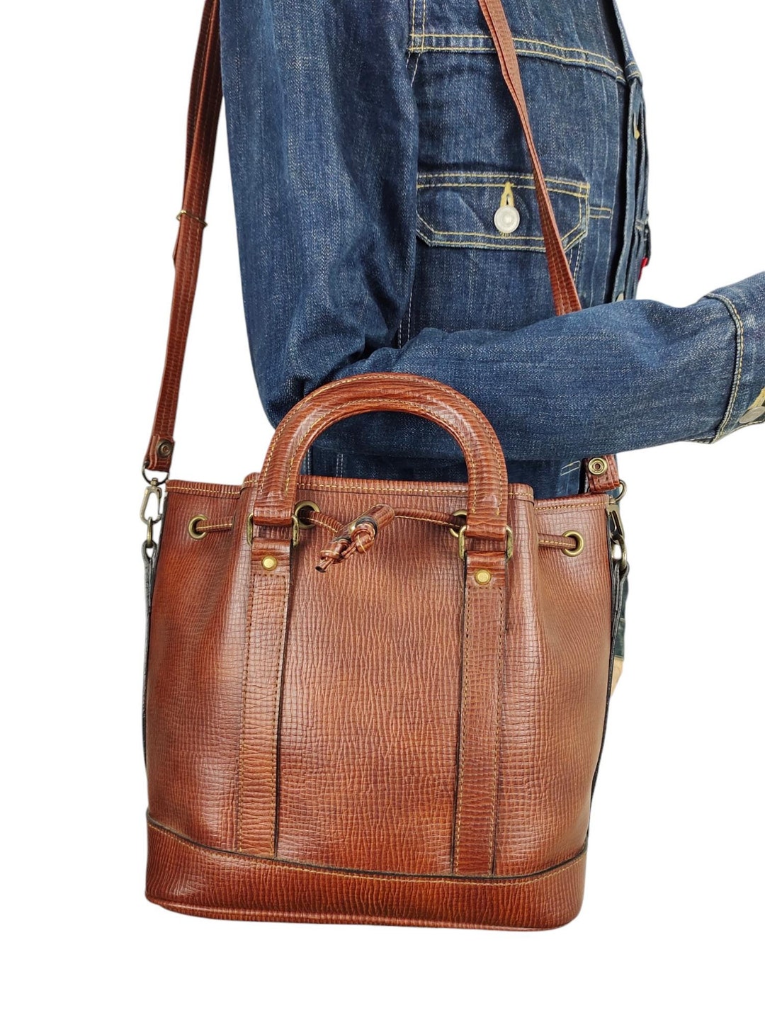 Vintage Japan Leather Bucket Bag: Patina Sling Bag - Etsy