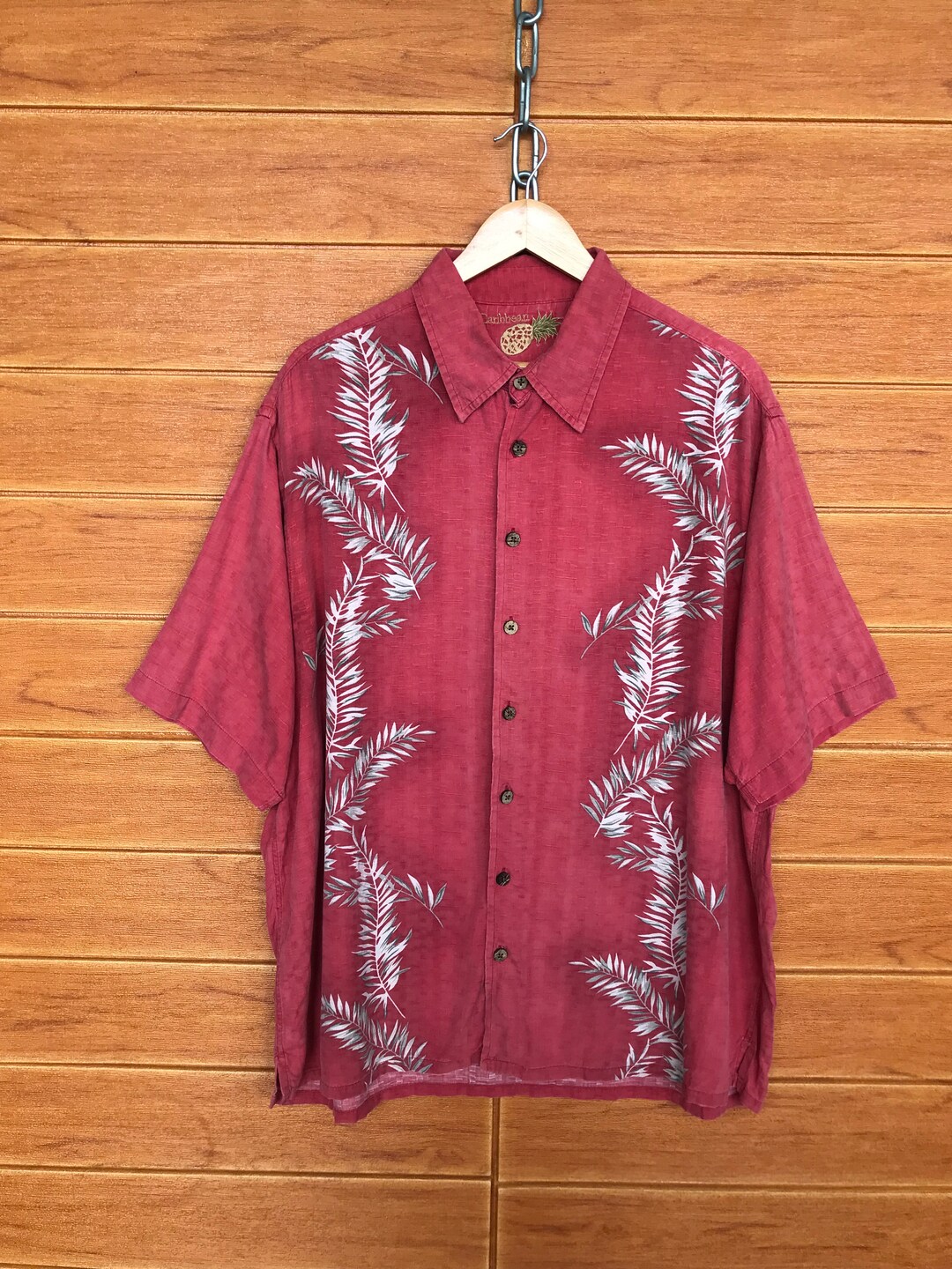 Vintage Silk Hawaiian Shirt: Caribbean Leaf Print Aloha Shirt, Size XL ...