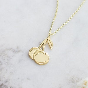 Gold Cherry Necklace, Double Cherry Pendant, 9K 14K 18K Gold Necklace ...