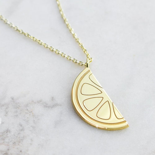 Gold Lemon Necklace Gold Fruit Pendant 9K 14K 18K Gold - Etsy