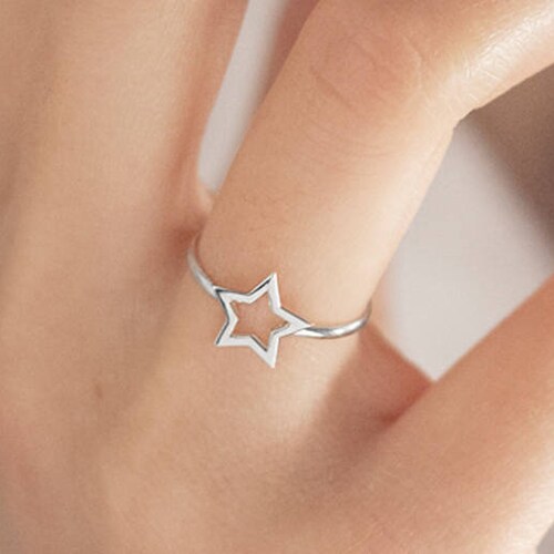 Tiny Gold Star Ring White Solid Gold Band 9K 14K 18K Gold - Etsy