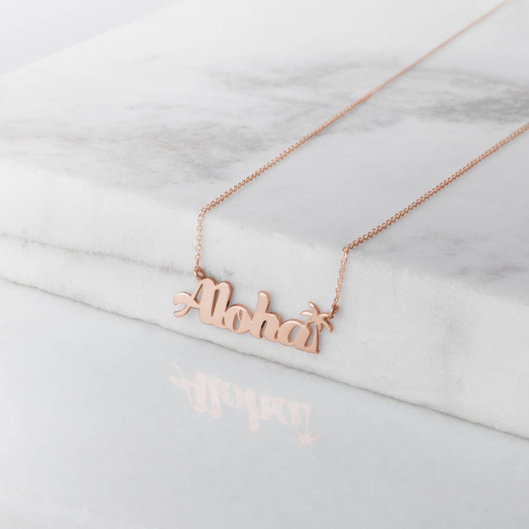 Aloha Charm Necklace, Gold Palm Tree Necklace, Inspirational Necklace ...