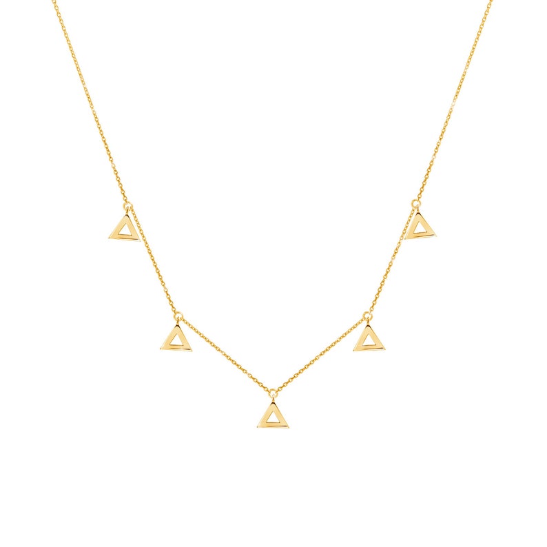 Tiny Gold Triangle Charms 9K 14K 18K Gold Necklace White | Etsy
