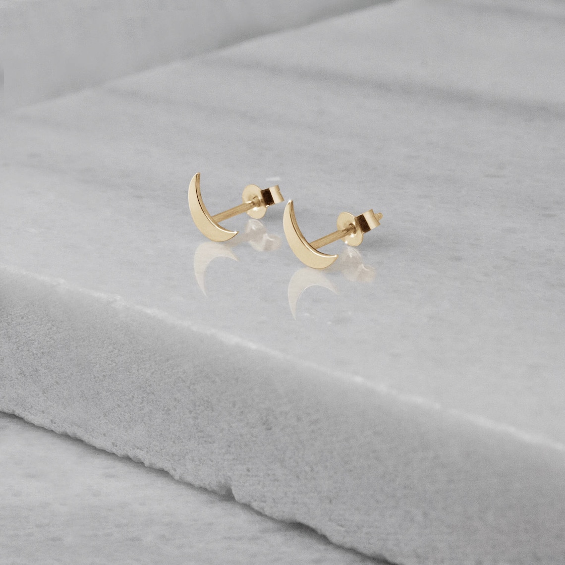 Gold Half Moon Earrings Tiny Crescent Moon Studs 9K 14K 18K - Etsy