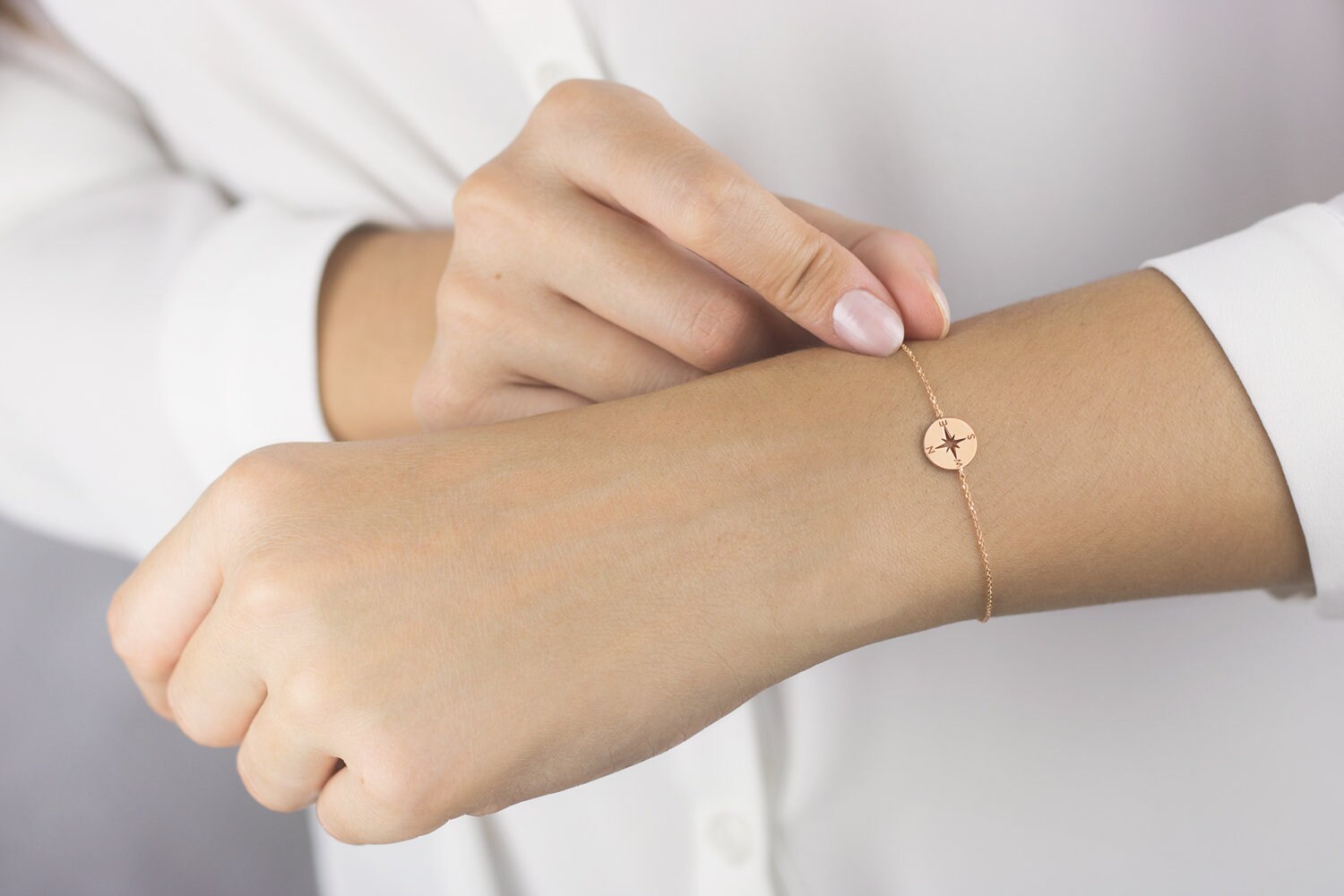 Tiny Gold Compass, 9K 14K 18K Gold Bracelet, Rose Gold, Small Compass ...