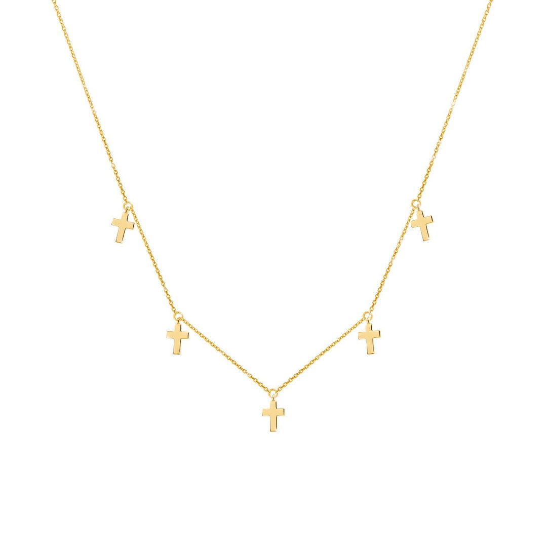 Tiny Cross Charms Necklace, 9K 14K 18K Gold Necklace, Yellow Gold ...