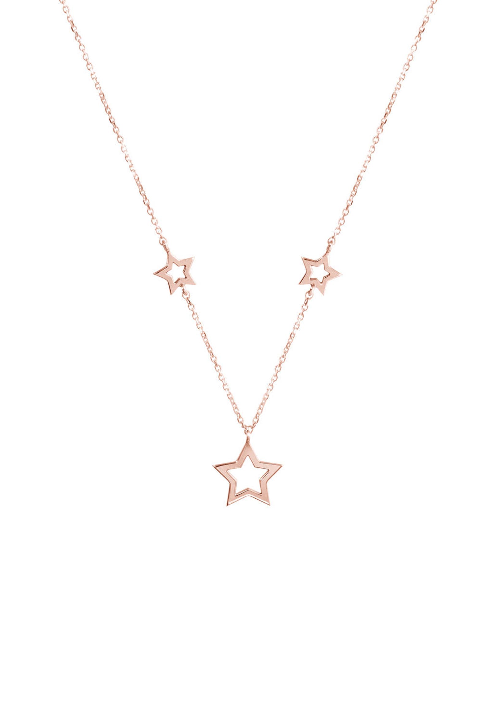 Three Star Necklace, 9K 14K 18K Gold Necklace, Solid White Gold, Dainty ...