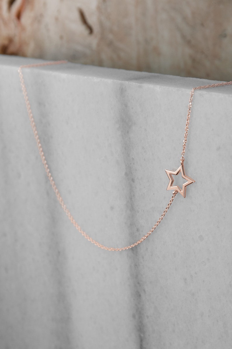 Sideways Star Charm Necklace, 9K 14K 18K Gold Necklace, Gold Side Star ...