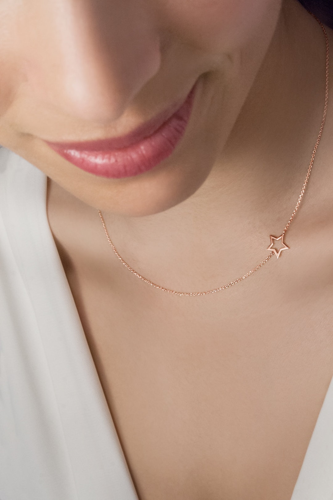 Sideways Star Charm Necklace, 9K 14K 18K Gold Necklace, Gold Side Star ...