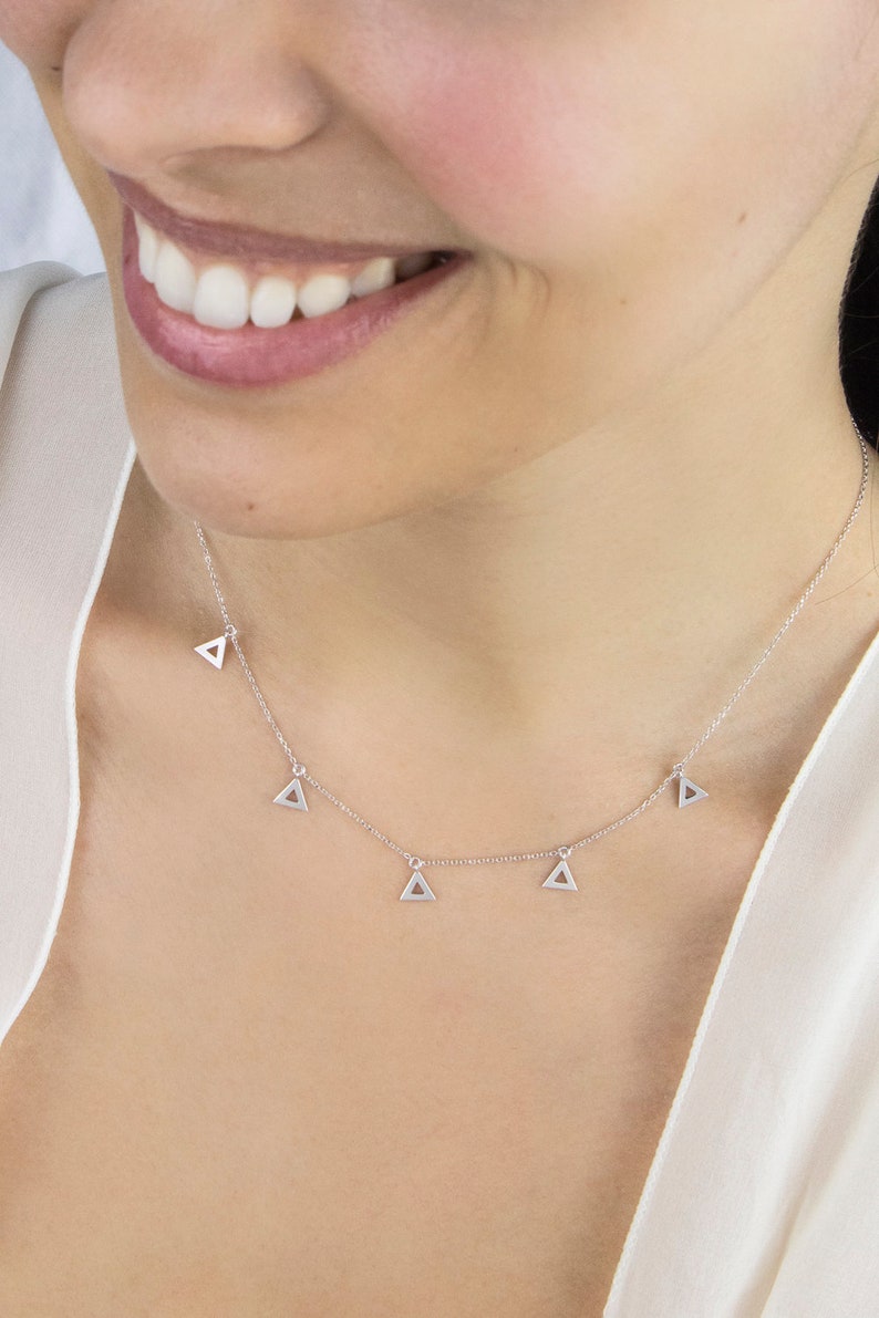 Tiny Gold Triangle Charms 9K 14K 18K Gold Necklace White | Etsy