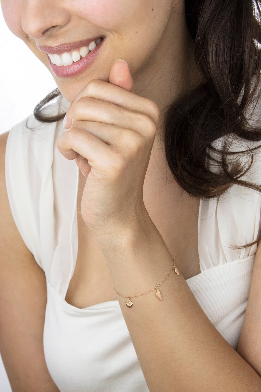 Multi Sea Shells Bracelet, 9K 14K 18K Rose Gold Bracelet, Solid Gold ...
