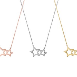 Two Star Necklace, Gold Stars Necklace, Double Dainty Gold Star Charm ...