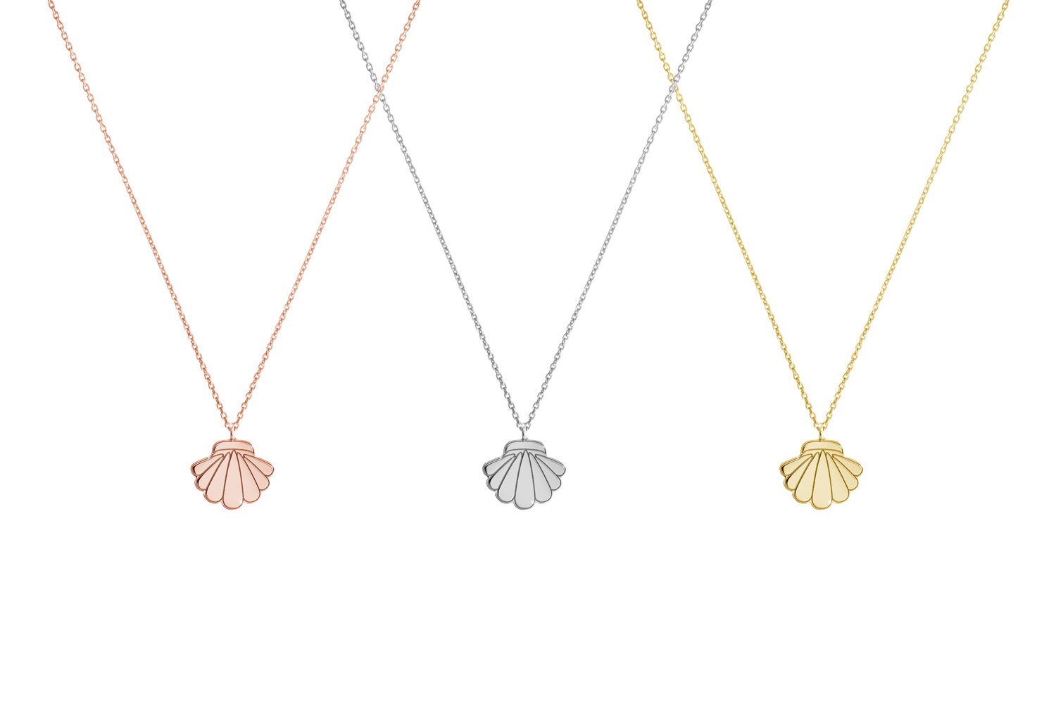 Solid Gold Clam Shell Necklace Sea Shell Charm 9K 14K 18K | Etsy