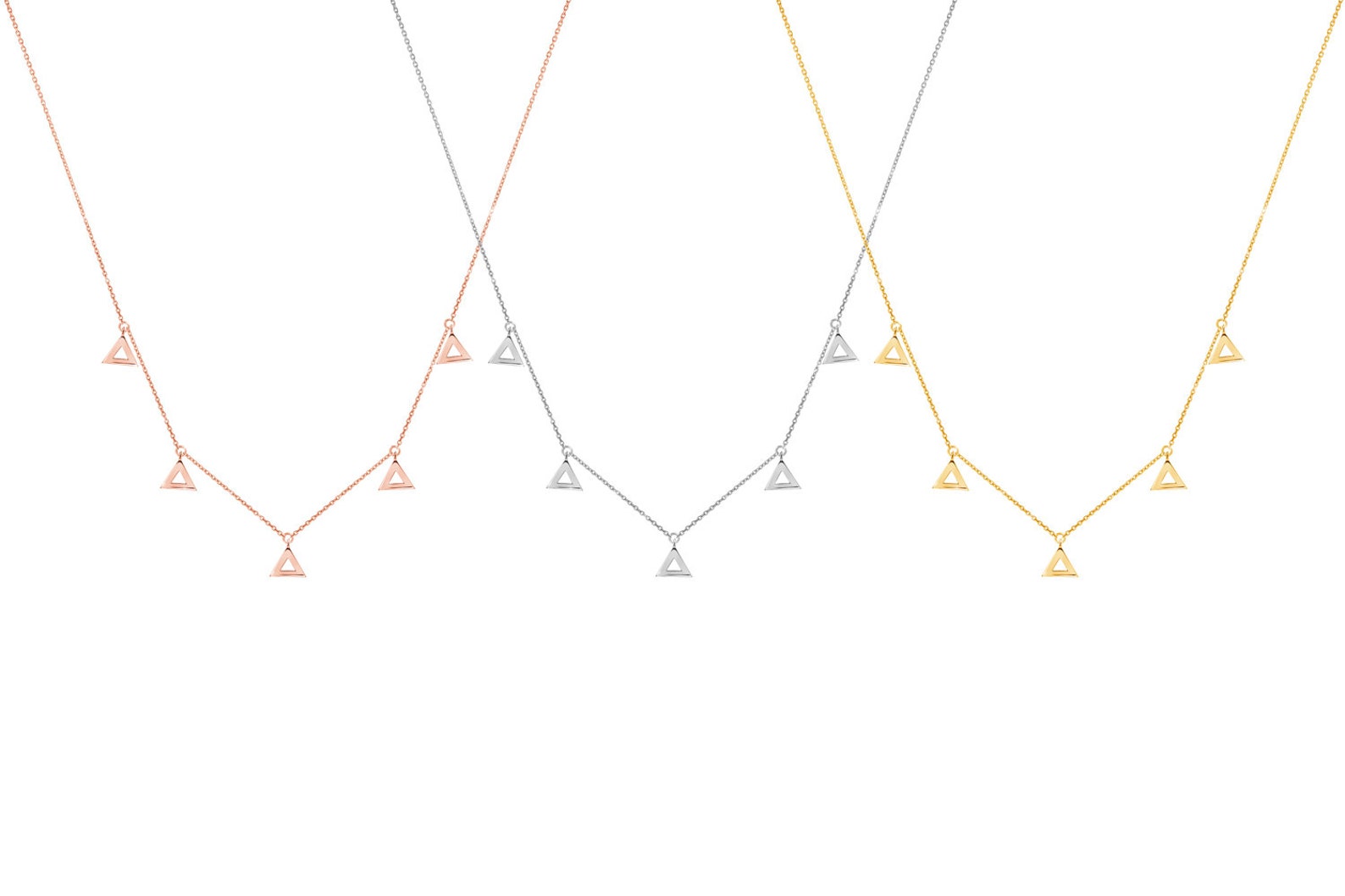 Tiny Gold Triangle Charms, 9K 14K 18K Gold Necklace, White Gold ...