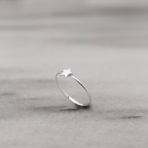 Tiny Gold Star Ring, White Solid Gold Band, 9K 14K 18K Gold Ring ...