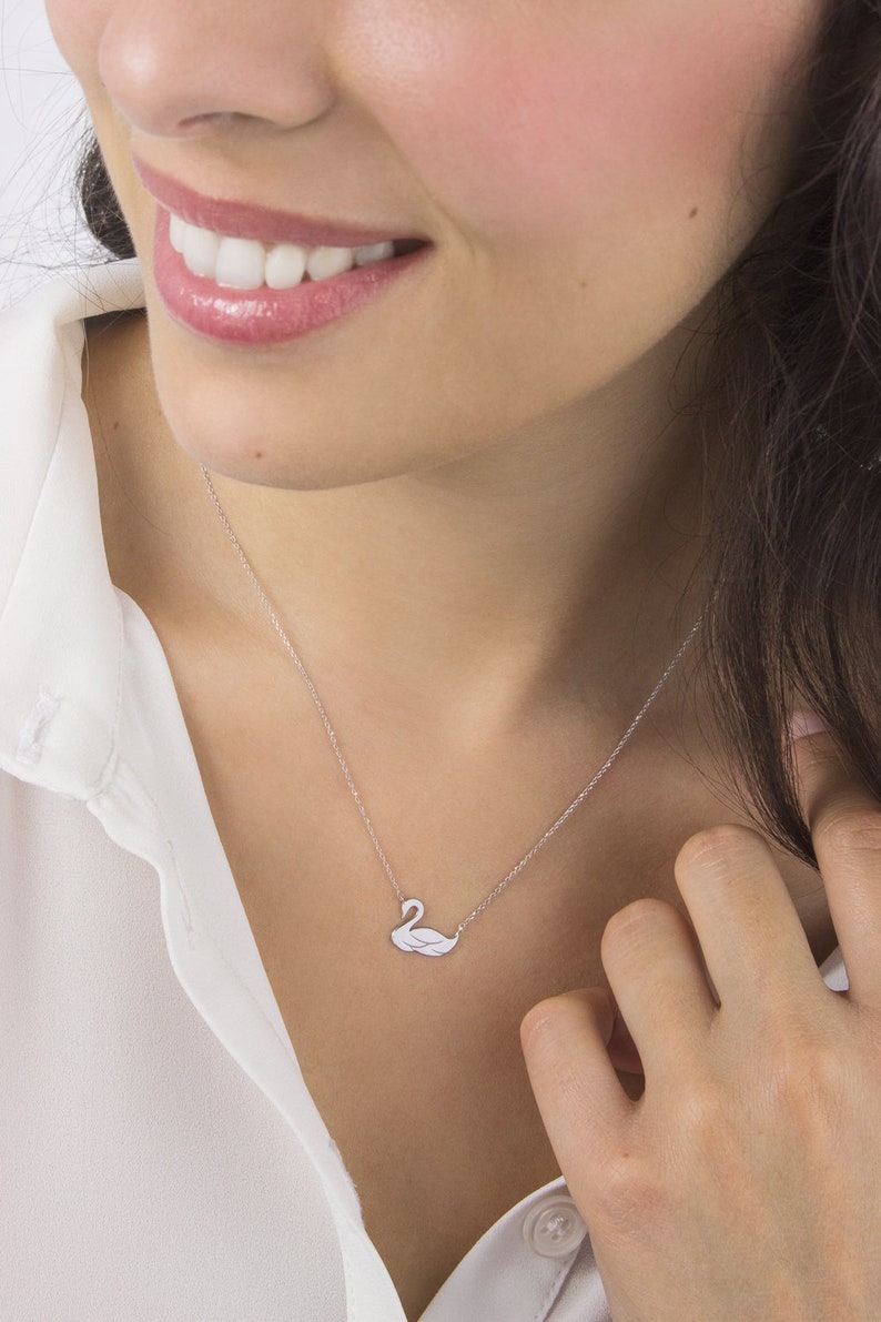 Dainty Swan Necklace Solid Gold Swan Charm 9K 14K 18K Gold - Etsy