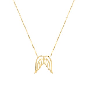 Gold Angel Wings Charm Necklace, 9K 14K 18K Gold Necklace, Yellow Gold ...