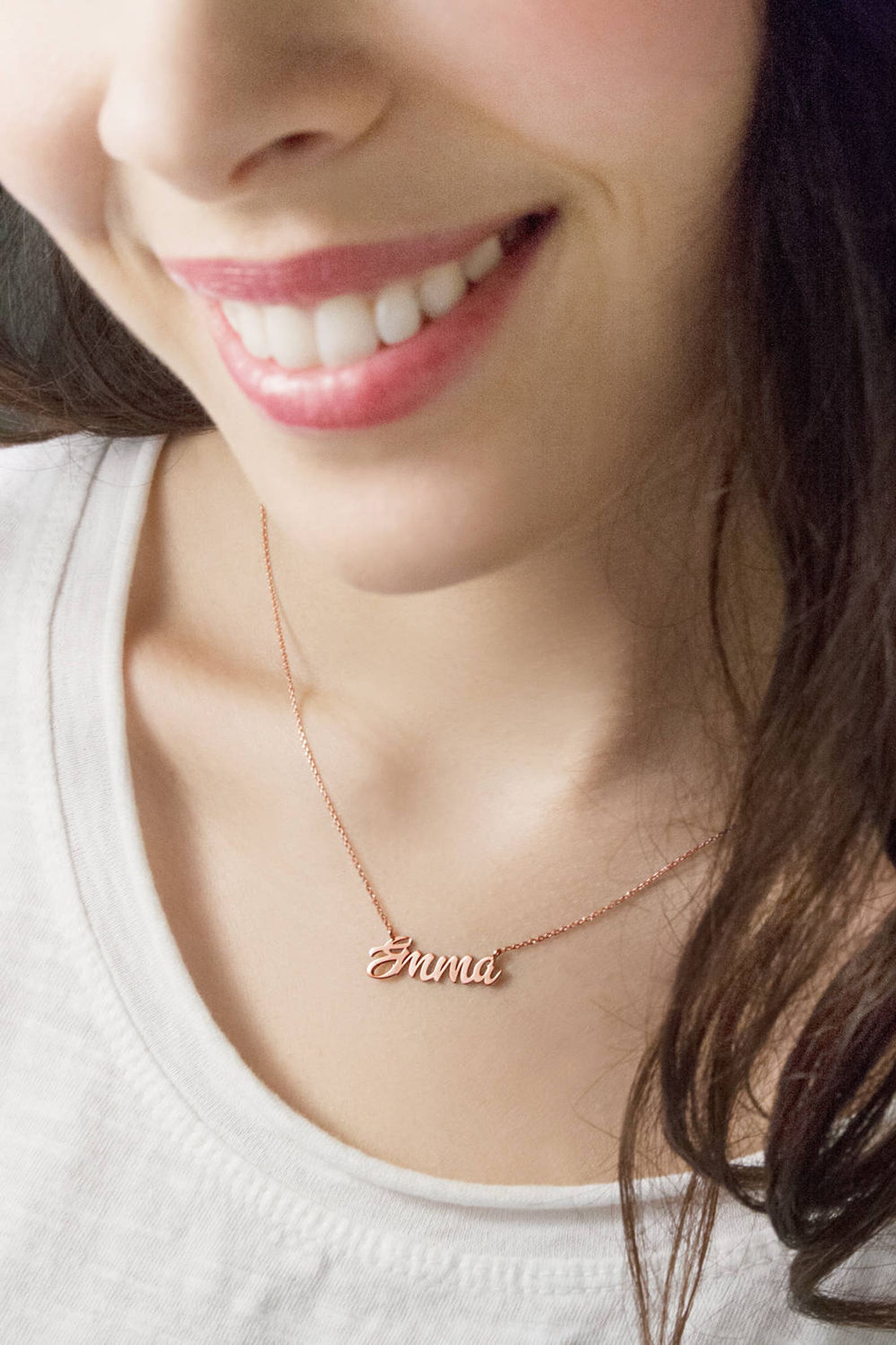 Cursive Script Name Necklace 9K 14K 18K Solid Gold - Etsy