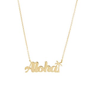 Aloha Charm Necklace, Gold Palm Tree Necklace, Inspirational Necklace ...