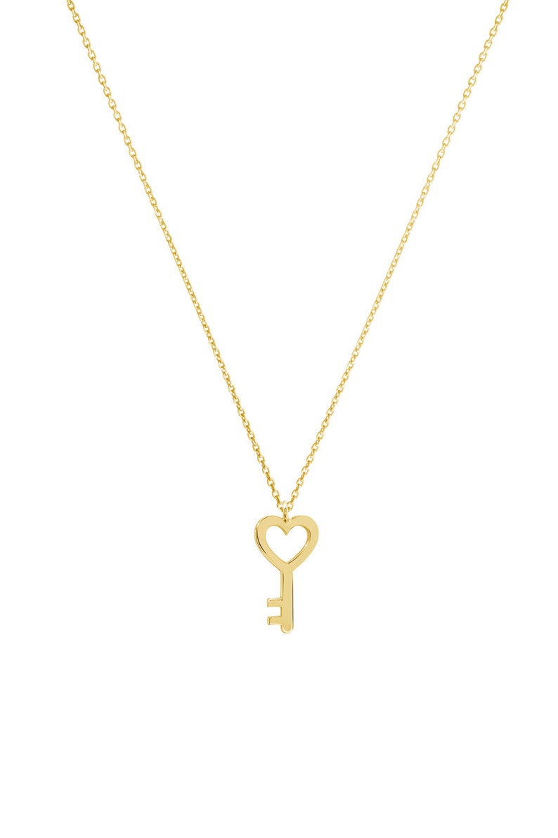 Tiny Gold Key Pendant Dainty Heart Key Charm 9K 14K 18K Gold - Etsy