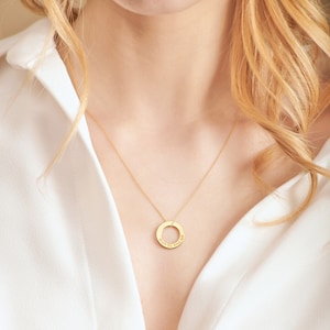 Personalized Circle Pendant, Round Engraved Charm, Solid Gold Necklace ...